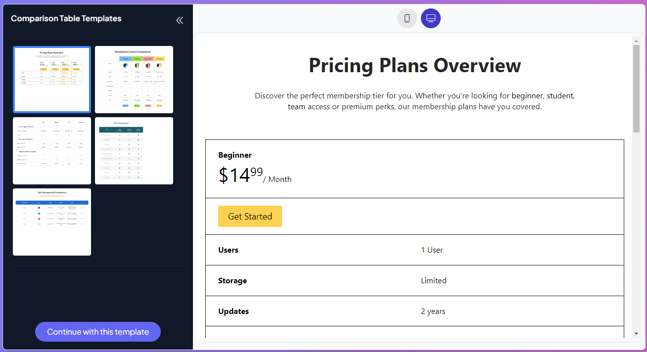 Best Comparison Table Widget For Your Website | Fouita