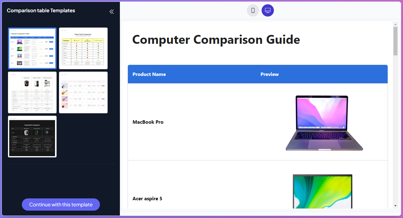 Best Comparison Table Widget For Your Website | Fouita